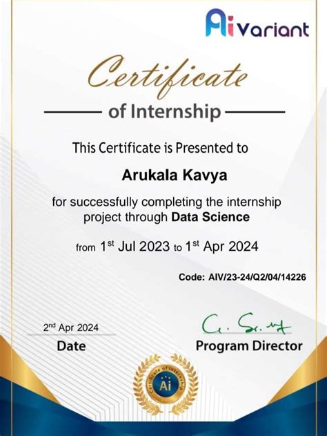 Kavya Arukala On Linkedin Datascience Internship Aivariant