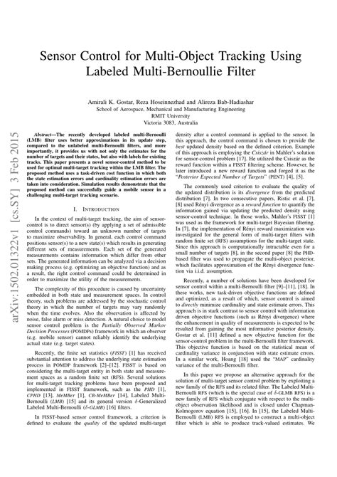 Pdf Sensor Control For Multi Object Tracking Using Labeled Multi Bernoulli Filter