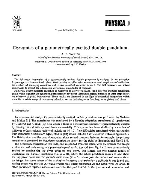 Pdf Dynamics Of A Parametrically Excited Double Pendulum