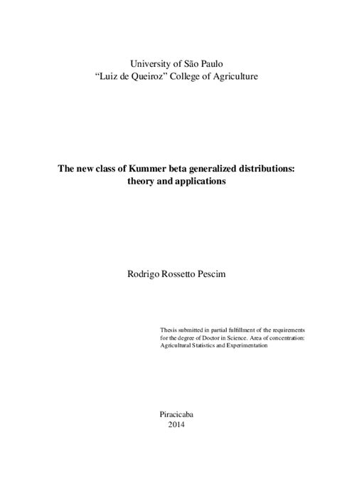 Pdf The New Class Of Kummer Beta Generalized Distributions Theory And Applications Clarice