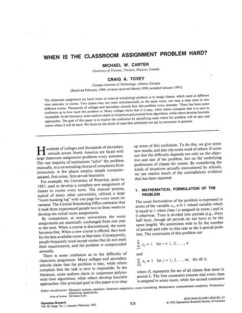 Pdf When Is The Classroom Assignment Problem Hard