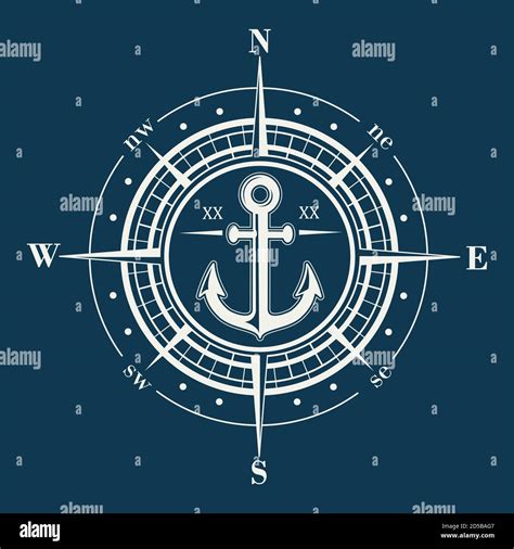 Compass Rose Or Windrose Emblem With Anchor Stock Vector Image And Art