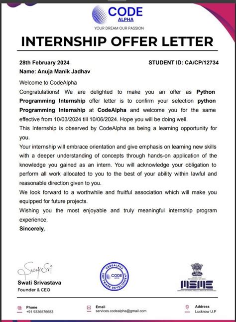 Anuja Jadhav On Linkedin Codealphainternship Codealpha Intern Internshipopportunity