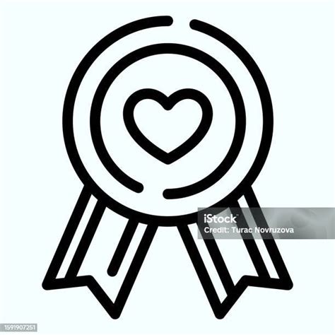 하트 메달 라인 아이콘입니다 흰색으로 분리된 리본 벡터 그림이 있는 자선 명령 하트 아웃라인 스타일이 있는 메달 및 앱을 위해 디자인되었습니다 Eps 10 10에 대한 스톡