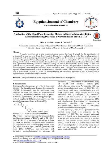 Pdf Application Of The Cloud Point Extraction Method In Spectrophotometric Estimation Of