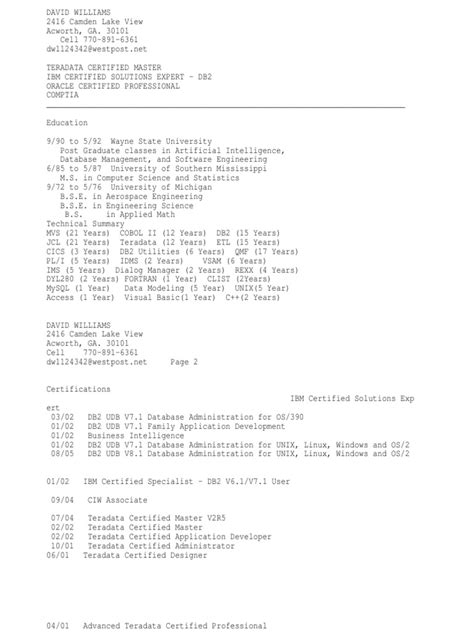 Teradata Dba Or Teradata Developer Pdf Ibm Db2 Oracle Database