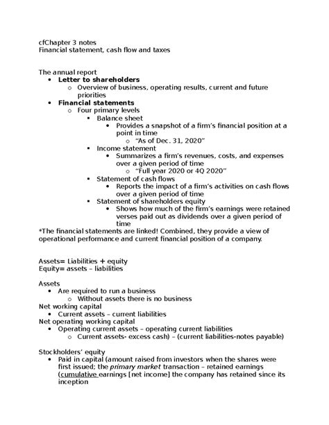 Chapter 3 Class Notes Cfchapter 3 Notes Financial Statement Cash
