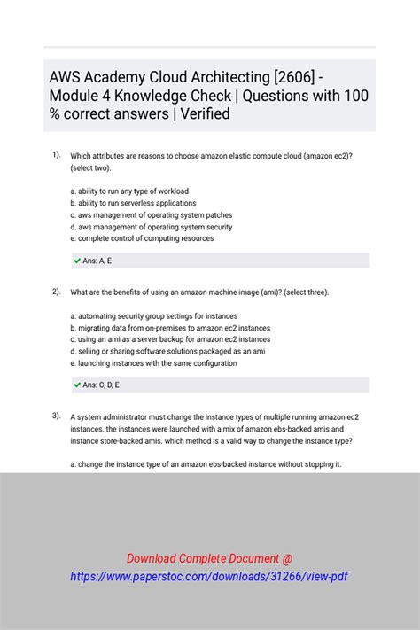 Aws Academy Cloud Architecting 2606 Module 4 Knowledge Check Questions With 100 Co In 2024