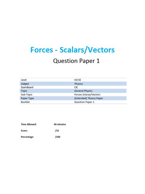 153 Scalars Vectors Cie Igcse Physics Ext Theory Qp Pdf Force Euclidean Vector