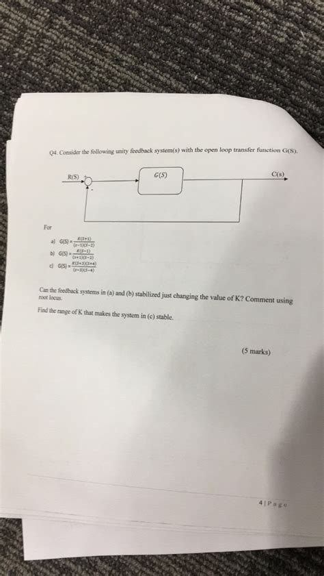 Solved Q Consider The Following Unity Feedback System S Chegg