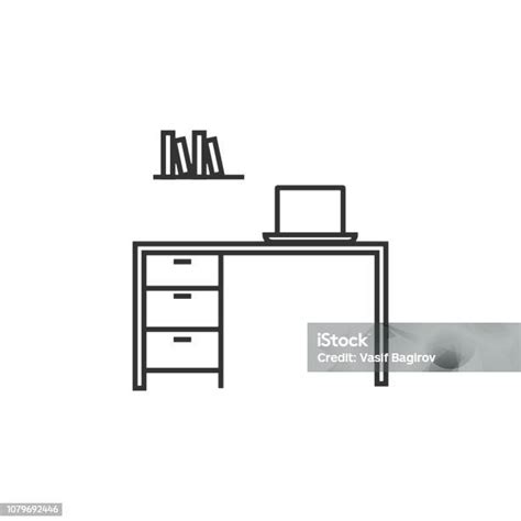사무실 책상 라인 아이콘입니다 모바일 응용 프로그램 웹 사이트 또는 데스크톱 응용 프로그램에 대 한 간단 하 고 현대 평면 벡터 일러스트 레이 션 0명에 대한 스톡 벡터