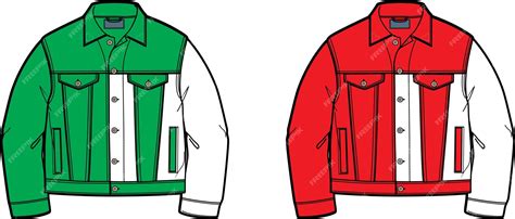 남성용 새로운 데님 재킷 플랫 스케치 기술 드로잉 벡터 일러스트 템플릿 프리미엄 벡터