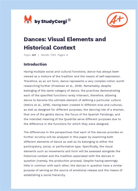 Dances Visual Elements And Historical Context Free Essay Example