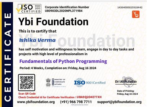 Ishika Verma On Linkedin Certification Professionalgrowth Internship Python