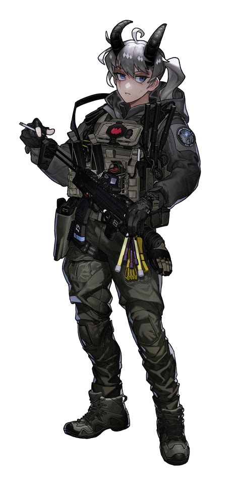 Epakim Original Absurdres Highres 1girl Ammunition Pouch Cellphone Chest Rig Cigarette