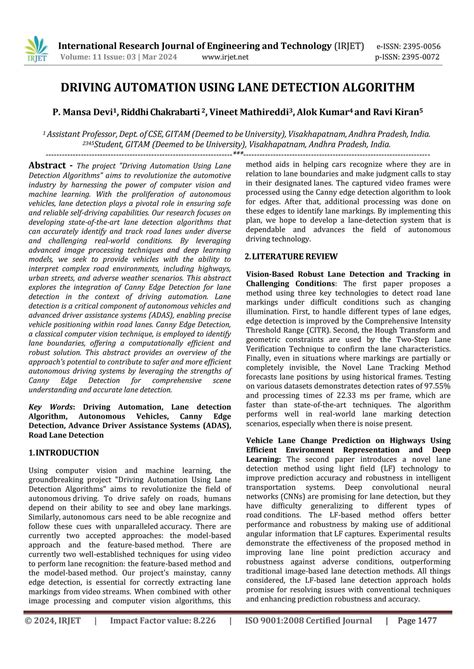 Driving Automation Using Lane Detection Algorithm By Irjet Journal Issuu