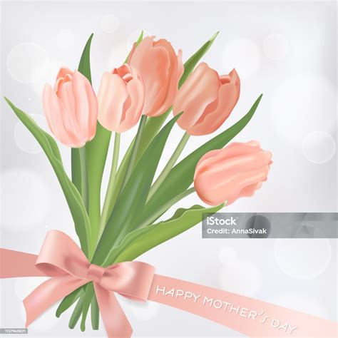 튤립 꽃 꽃다발과 어머니의 날 배너 템플릿입니다 어머니의 날 휴일 전단지 브로셔 판매 봄 할인 서식 파일에 대 한 꽃 인사말 카드입니다 벡터 일러스트 계절에 대한 스톡 벡터