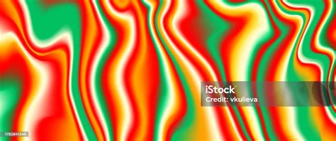 사이키델릭 무지개 빛깔의 배경입니다 밝은 네온 홀로그램 벽지입니다 빨강 주황색 녹색 물결 모양의 유체 그라데이션 텍스처입니다 배너 포스터 브로셔 오버레이에 대 한 추상 산성