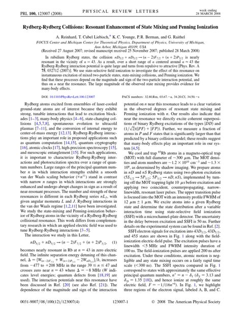 Rydberg Collisions Pdf Ionization Atoms