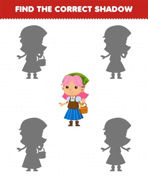 Educatief Spel Voor Kinderen Vind De Juiste Schaduwset Van Schattige Cartoon Boerenmeisje