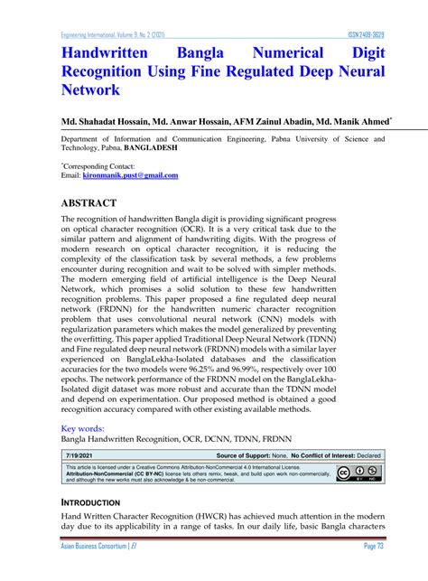 Pdf Handwritten Bangla Numerical Digit Recognition Using Fine Regulated Deep Neural Network