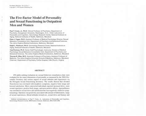 Pdf The Five Factor Model Of Personality And Sexual Functioning In Outpatient Men And Women