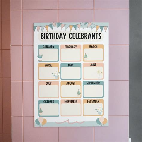 Classroom Birthdays Chart Printable Class Birthday Poster Etsy