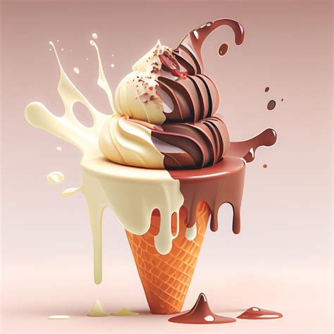 Premium Photo Melting Ice Cream Balls In The Waffle Cone Isolated On