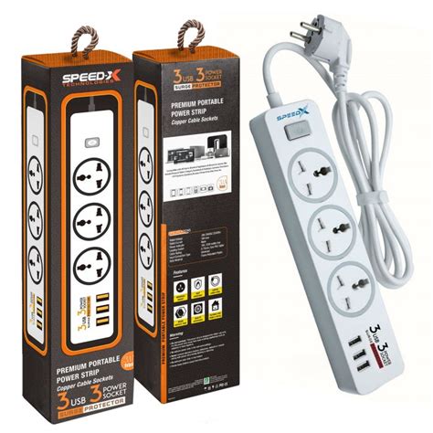 Speed X Premium Portable Power Strip 3socket 3usb Port 303pu