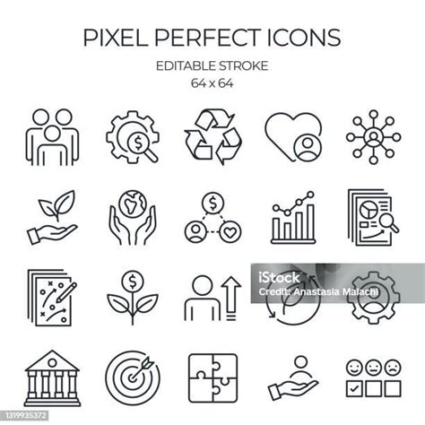 Csr 기업 사회적 책임 편집 가능한 스트로크 개요 아이콘 흰색 배경 평면 벡터 일러스트레이션에 격리 픽셀 완벽 64 X 64 충격에 대한 스톡 벡터 아트 및 기타 이미지