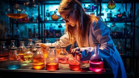 premium photo women chemist using microscope for chemistry lab tests