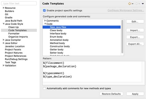 How To Add A Code Template For All Projects In An Eclipse Plugin Stack Overflow