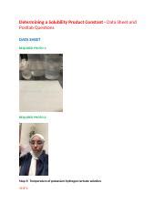 Lab Data Sheet And Postlab Questions Sp Docx Determining A Solubility Product Constant