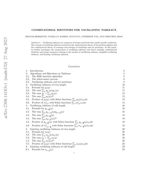 Pdf Combinatorial Identities For Vacillating Tableaux