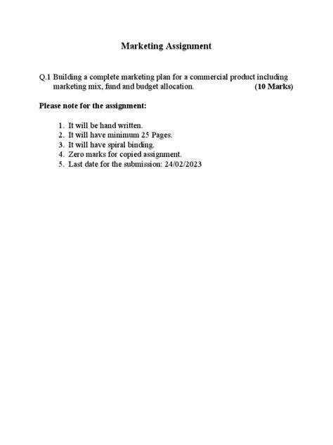 Assignment For Marketing Management Pdf
