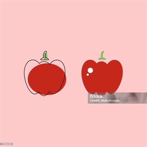 빨간 피망 개요 벡터 그림 검은 선 아이콘 빨간색 배경에 격리된 선형 기호 건강한 생활방식에 대한 스톡 벡터 아트 및 기타 이미지 건강한 생활방식 건강한 식생활 검은