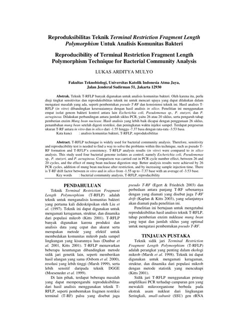 PDF Reproducibility Of Terminal Restriction Fragment Length Polymorphism For Bacterial