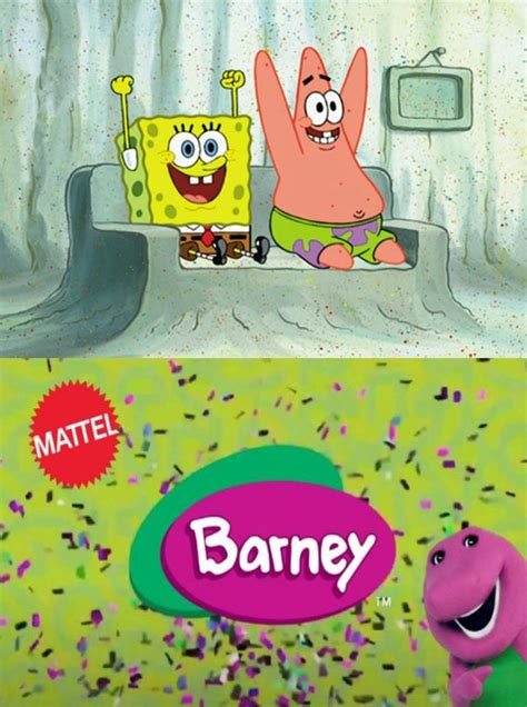 Spongebob And Patrick Watch New Barney Reboot By Brandontu1998 On