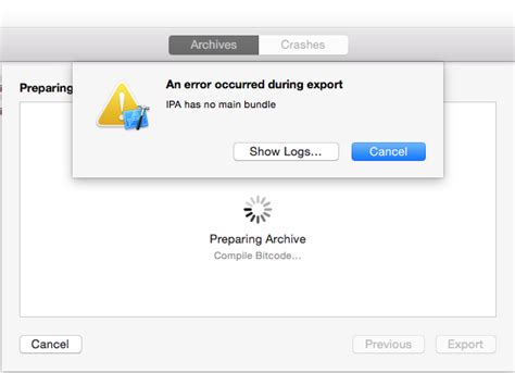Ios Xcode 7 An Error Has Occurred During Export Ipa Has No Main
