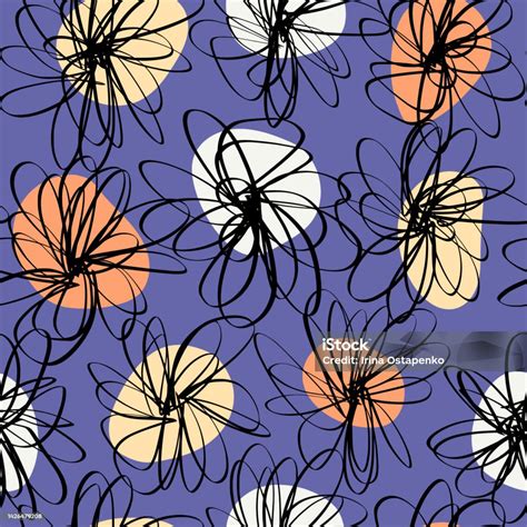 손으로 그린 꽃 이음새가 없는 패턴 보라색 배경에 추상적 인 낙서 이음새가 없는 패턴 간단하고 세련된 벡터 인쇄 0명에 대한 스톡 벡터 아트 및 기타 이미지 Istock