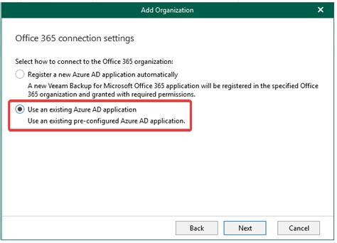 VBO365 Use Pre Created Azure AD Application For Authentication Z8N