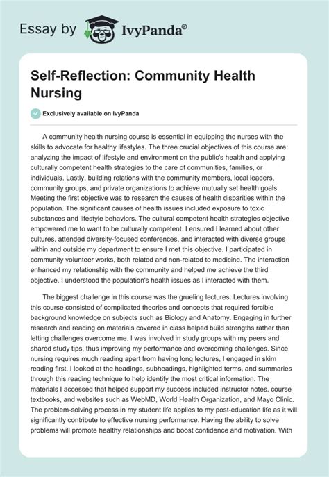 Self Reflection Community Health Nursing 567 Words Essay Example