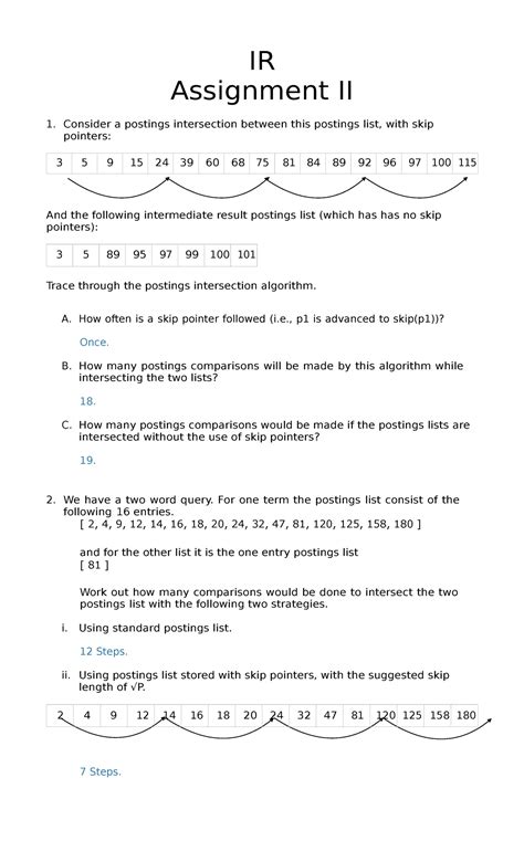 Ir Assignment Ii Lecture Notes On Postings Intersection And Edit