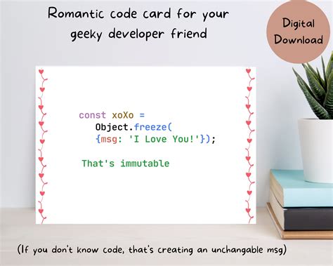 Printable Programmer Love Card Valentine Card For Software Engineer Geeky Romance Anniversary