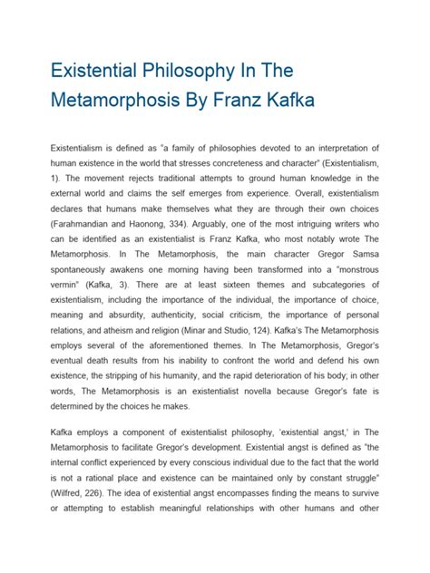 Existential Philosophy In The Metamorphosis By Franz Kafka Pdf