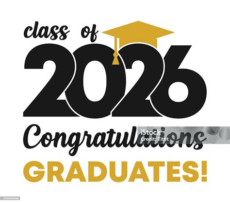 Class Of 2026 Sign Label Typography Graduation Cap Vector Stock