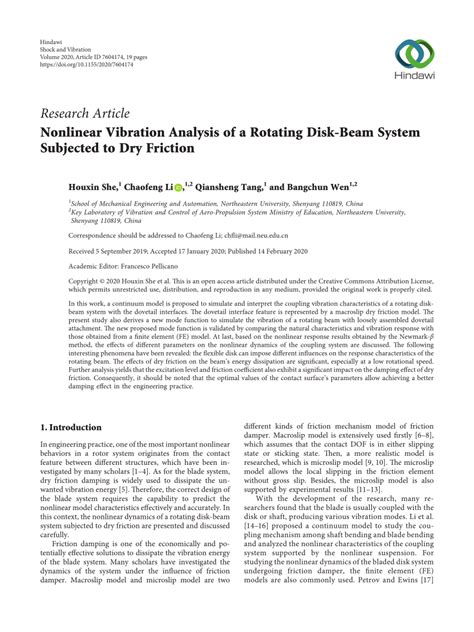 Pdf Nonlinear Vibration Analysis Of A Rotating Disk Beam System