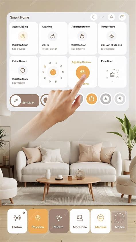 Smart Home Automation Interface With User In Background Touching Button Premium Ai Generated Image