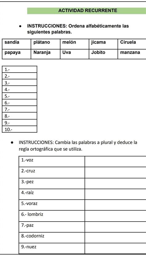 Ordena Alfabéticamente Las Siguientes Palabras Brainlylat
