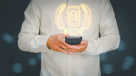 Man Using A Smartphone With Concept Of Protection Of The Mobile Phone From Personal Data Leakage
